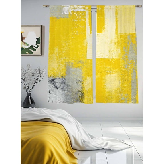Abstract Geometric Art Chiffon Sheer Curtains 63 Inches Long Gray ...