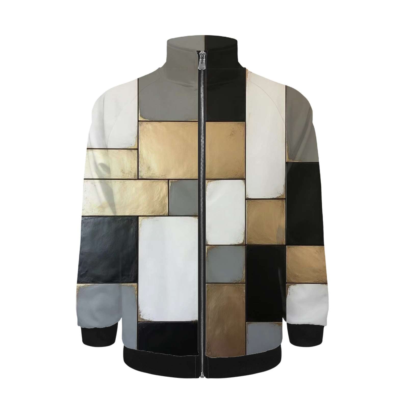 Abstract Geometric Art, Gray Black Gold Jacket Men's Street Cool Long ...
