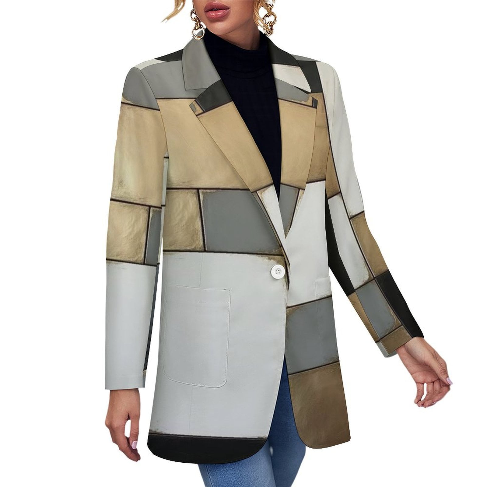 Abstract Geometric Art, Gray Black Gold Woman Casual Loose Suits Summer ...