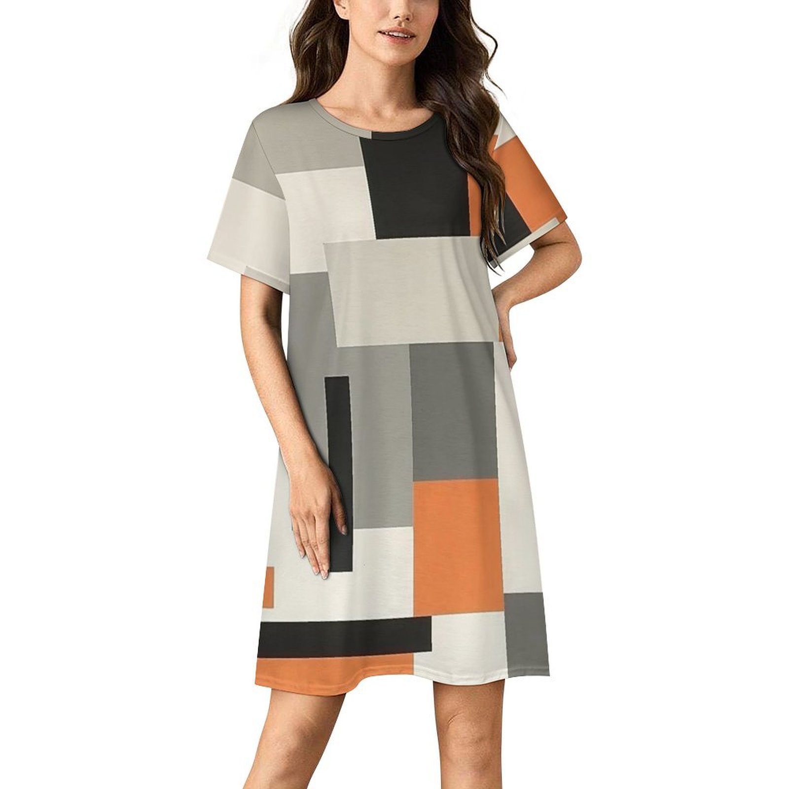 Abstract Geometric Art Ogange Black Grey Women Nightgown Sleepwear ...