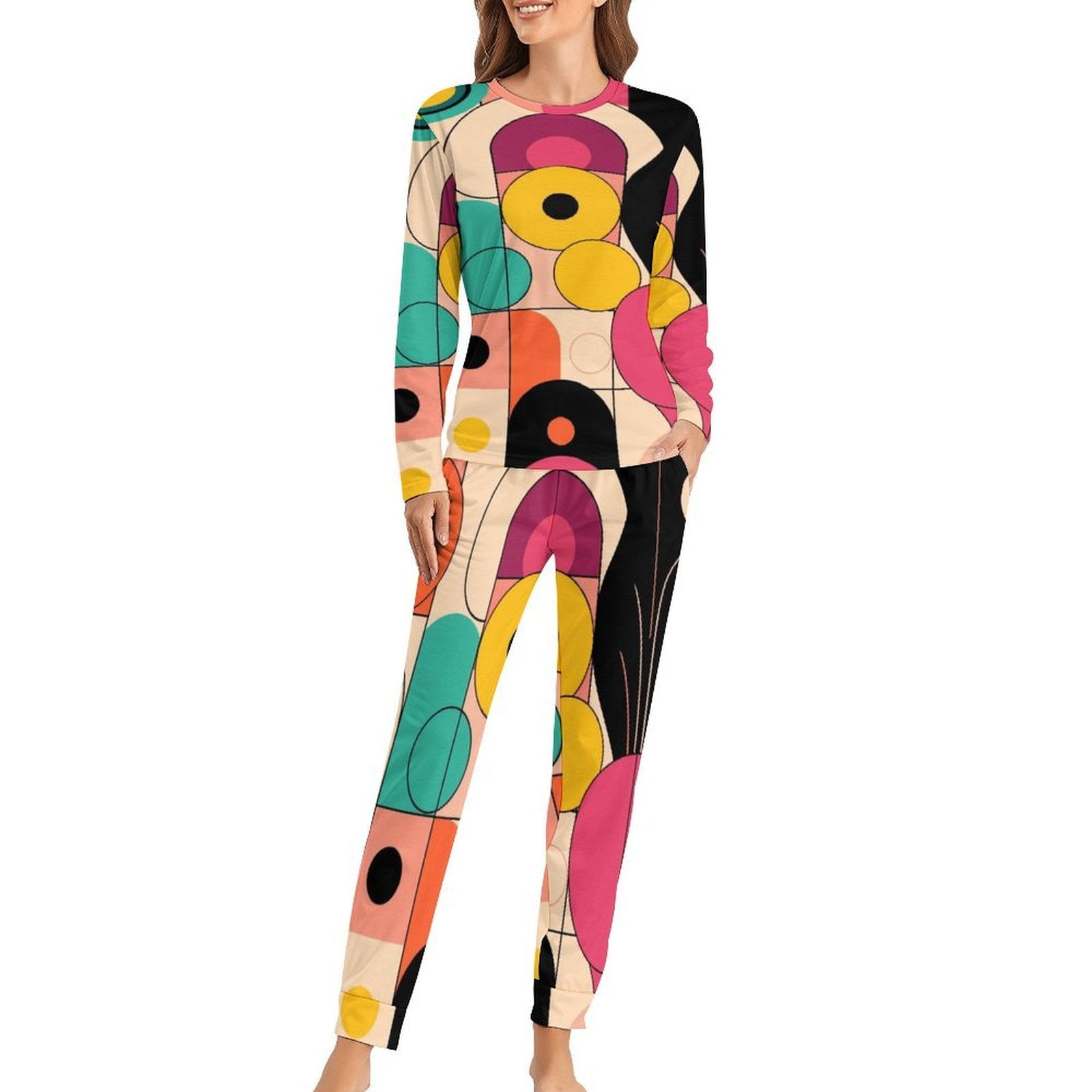 Abstract Geometric Art Pajamas Woman Two Piece Design Long Sleeves ...