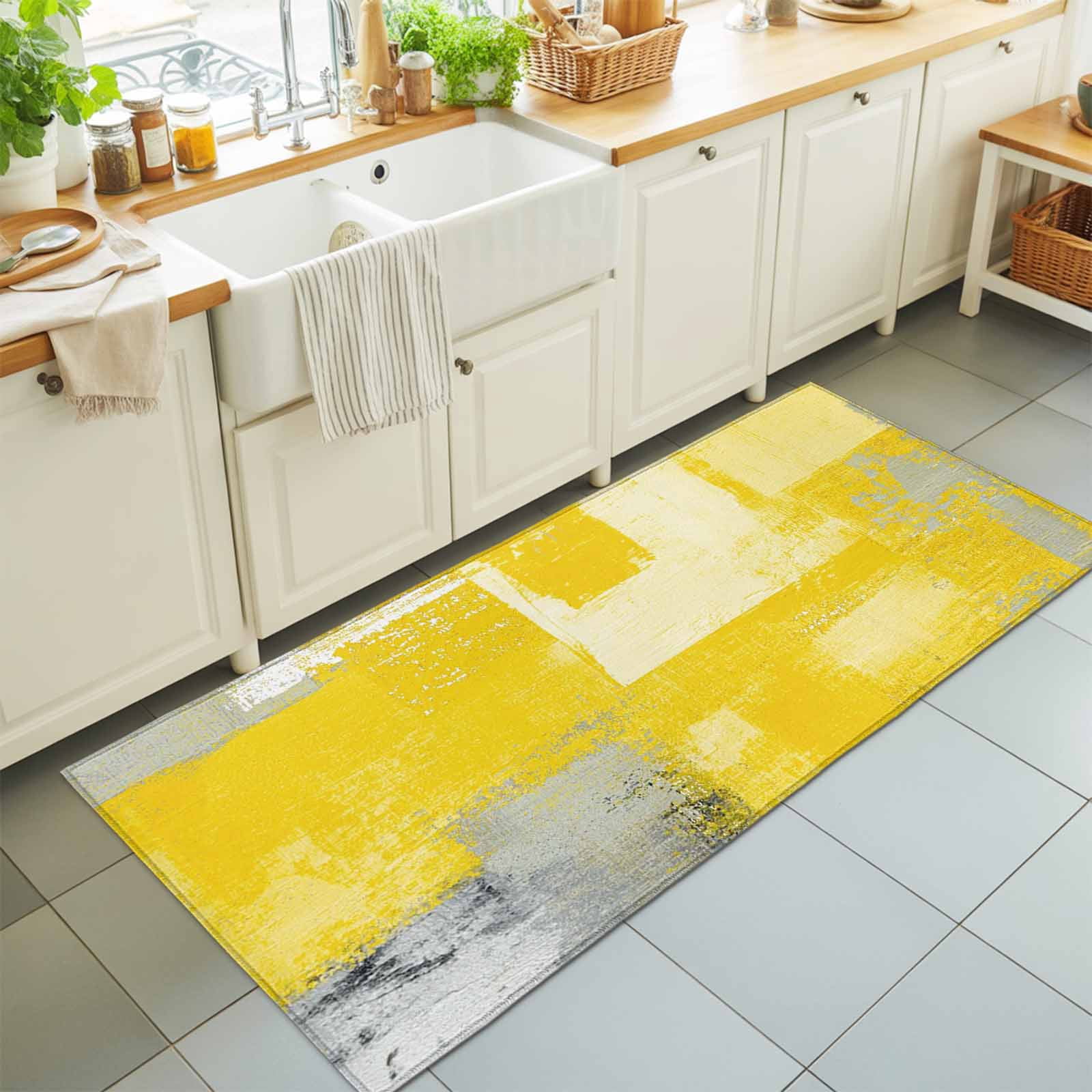 Abstract Geometric Art Rectangle Rug 2'x6' Gray Yellow Color Block ...