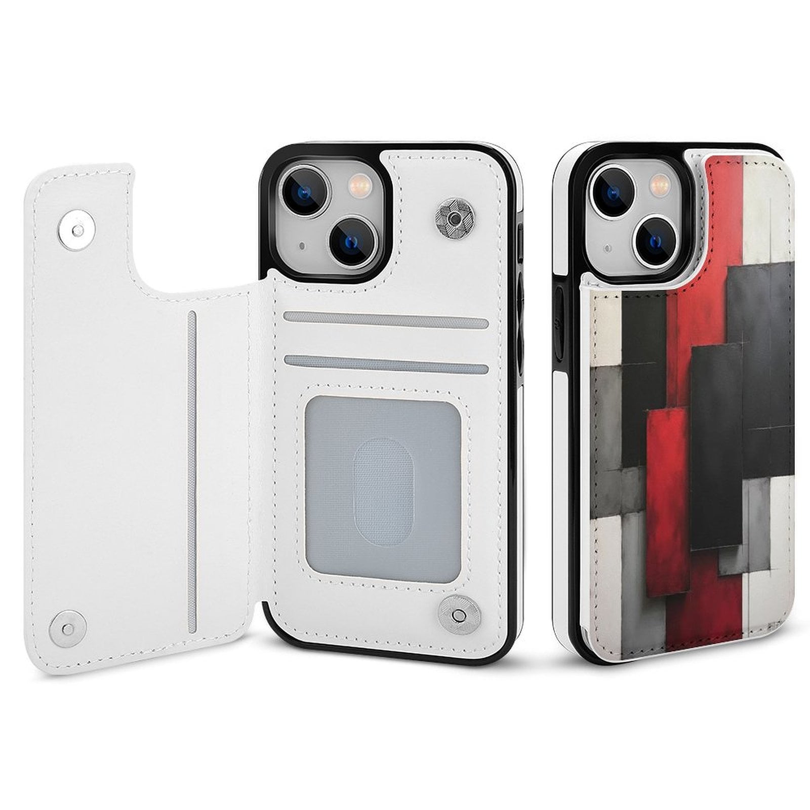 Abstract Geometric Art Red Black Grey Leather Wallet Case for iPhone 16 ...