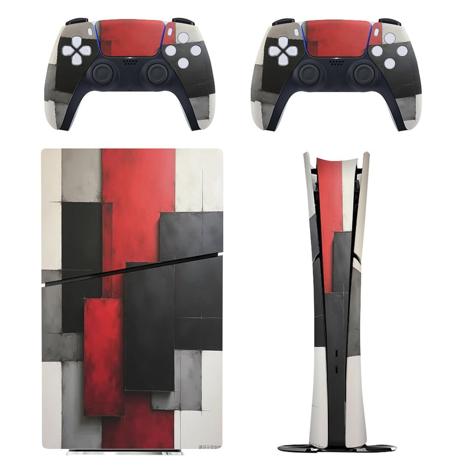 Abstract Geometric Art Red Black Grey PS5/PS5 Slim Digital Disc Skin ...