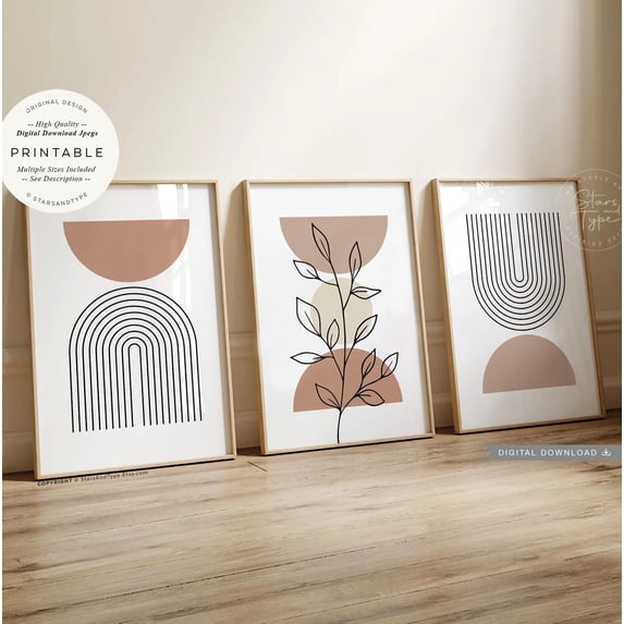 Abstract Geometric Art S Earth Tones Botanical Neutral Brown Beige Boho ...
