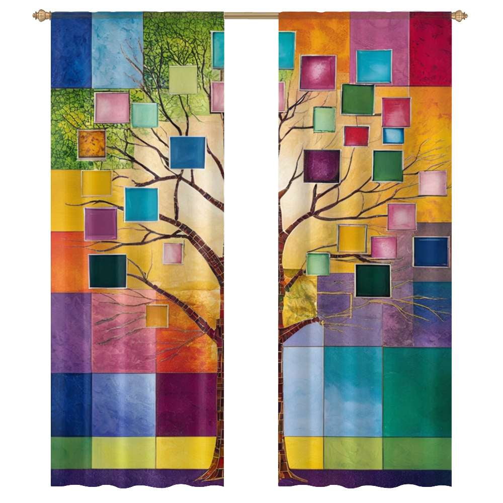 Abstract Geometric Art Sheer Voile Curtain Window Tulle Curtains For ...