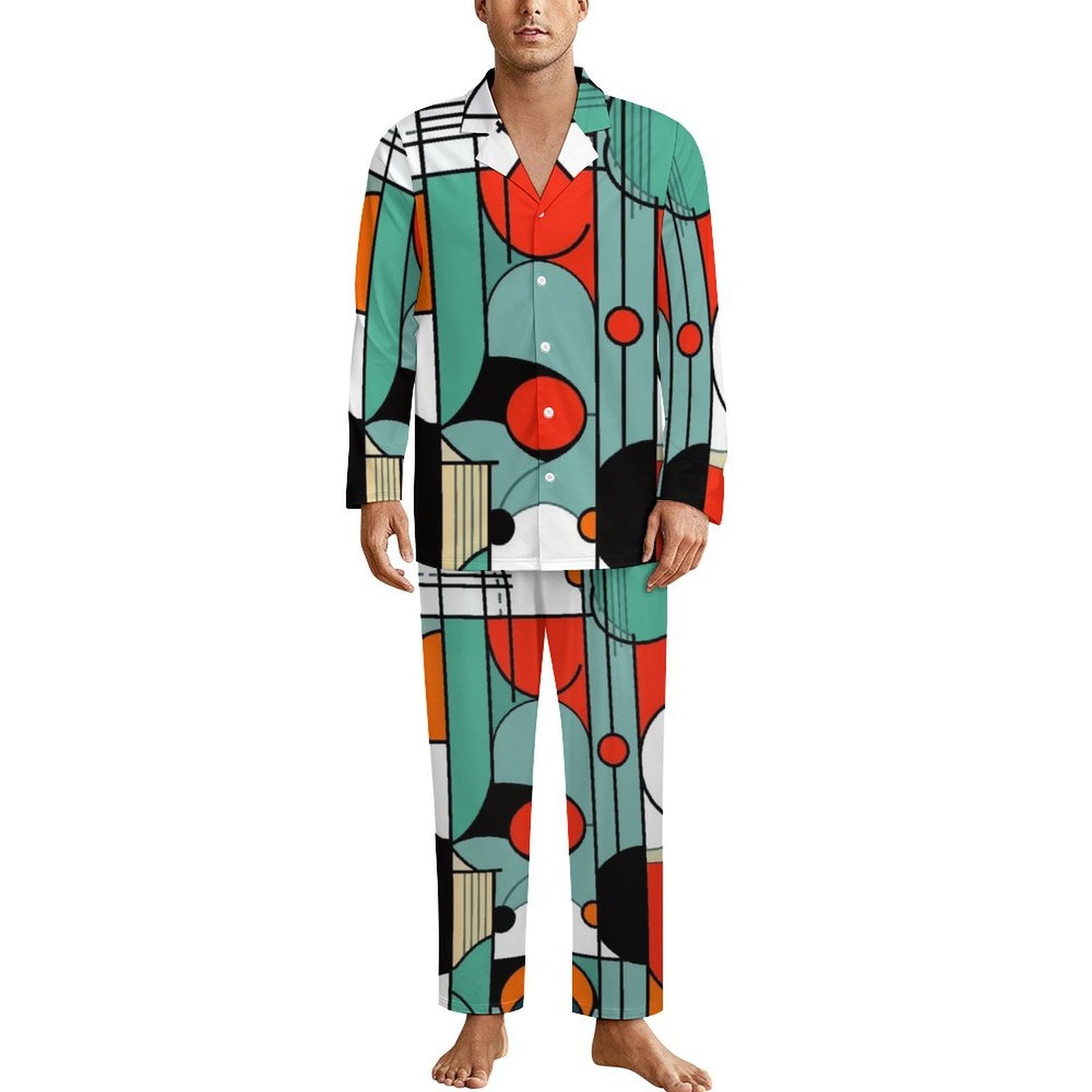 Abstract Geometric Art Sleepwear Autumn Casual Oversize Pajama Sets Man ...