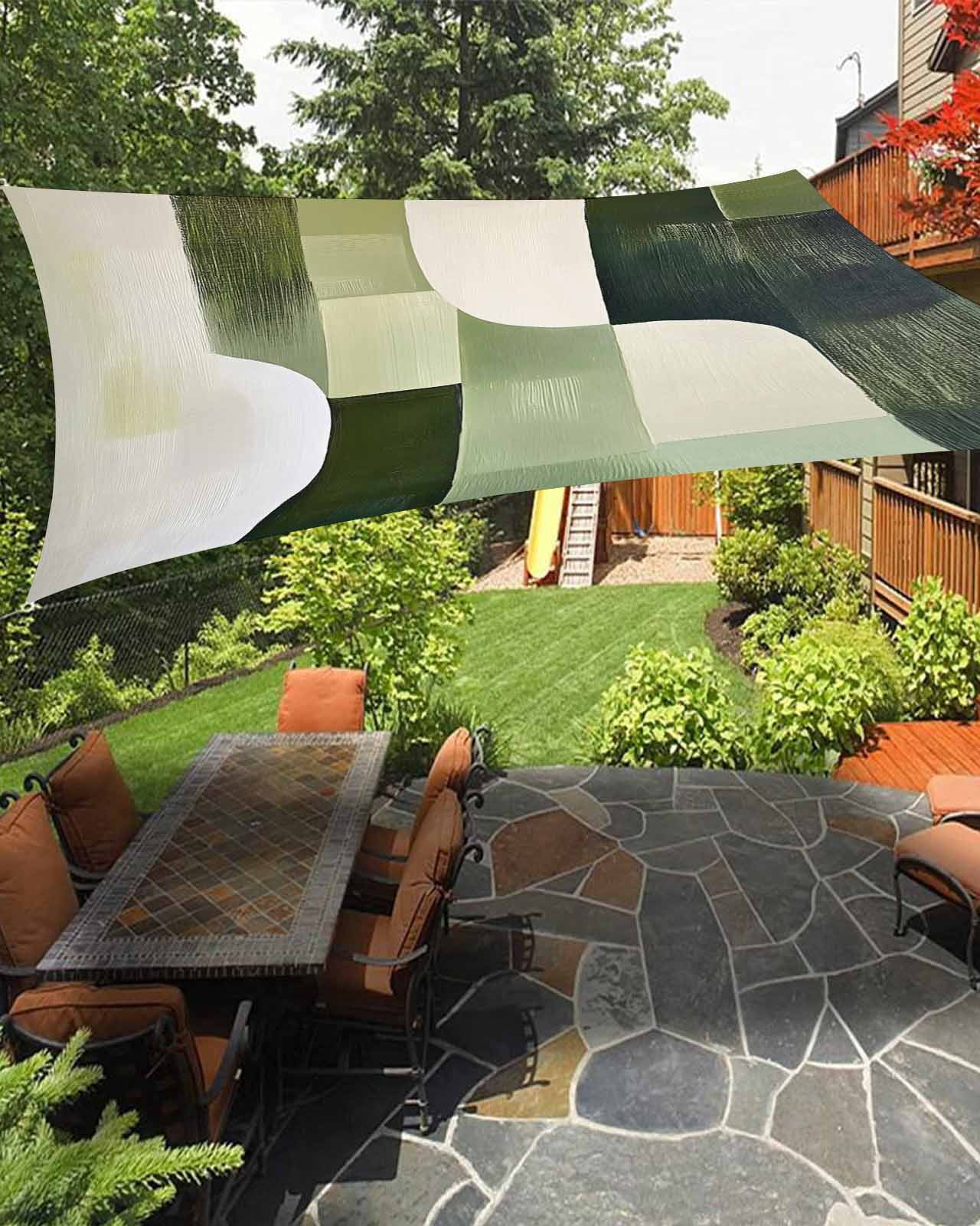 Abstract Geometric Art Sun Shade Sail 6.5'X10' Watercolor Green Beige ...