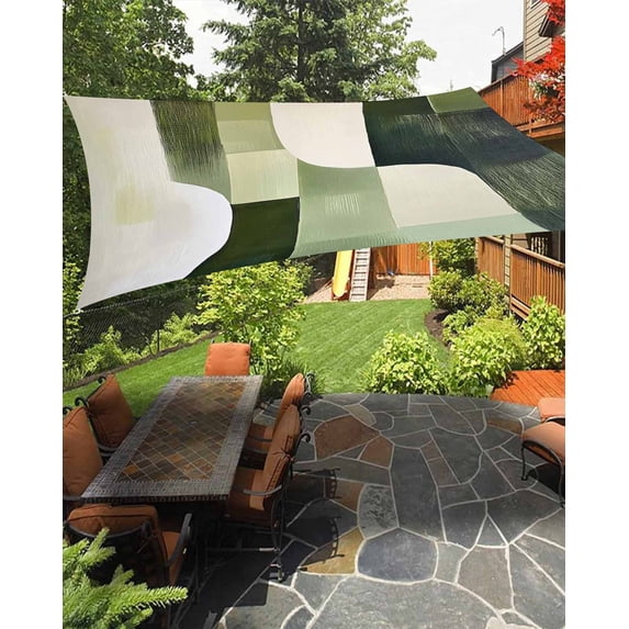 Abstract Geometric Art Sun Shade Sail 6.5'X10' Watercolor Green Beige ...