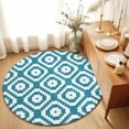 Abstract Geometric Art Teal White Round Rug 3ft Square Modern Texture ...