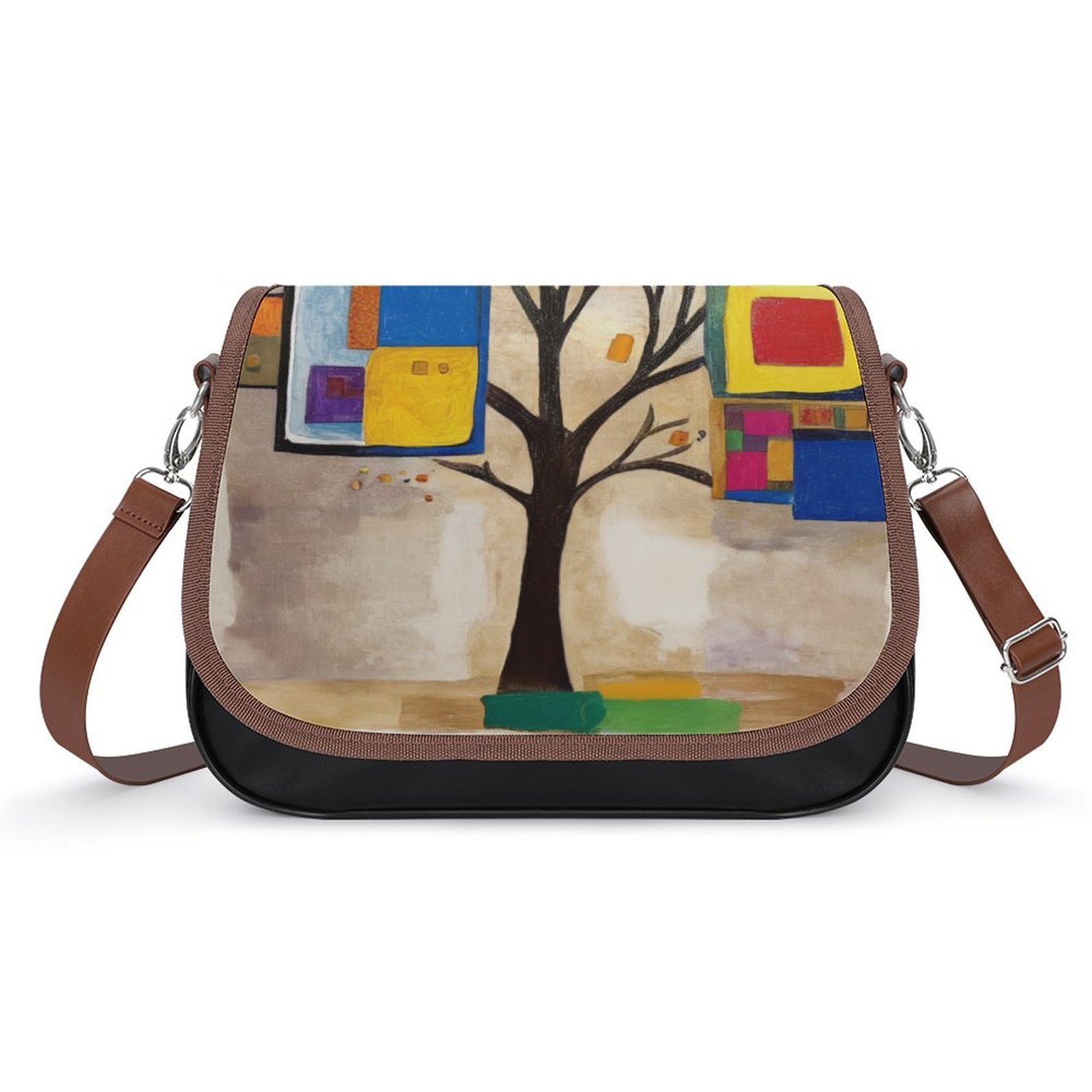 Abstract Geometric Art Vintage Crossbody Bag For Women Medium Leather ...