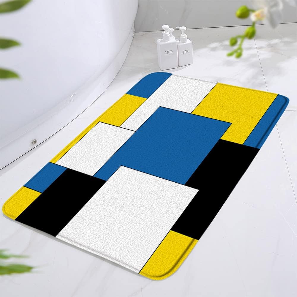 Abstract Geometric Bath Mat Yellow Blue Black White Geometry Squares ...