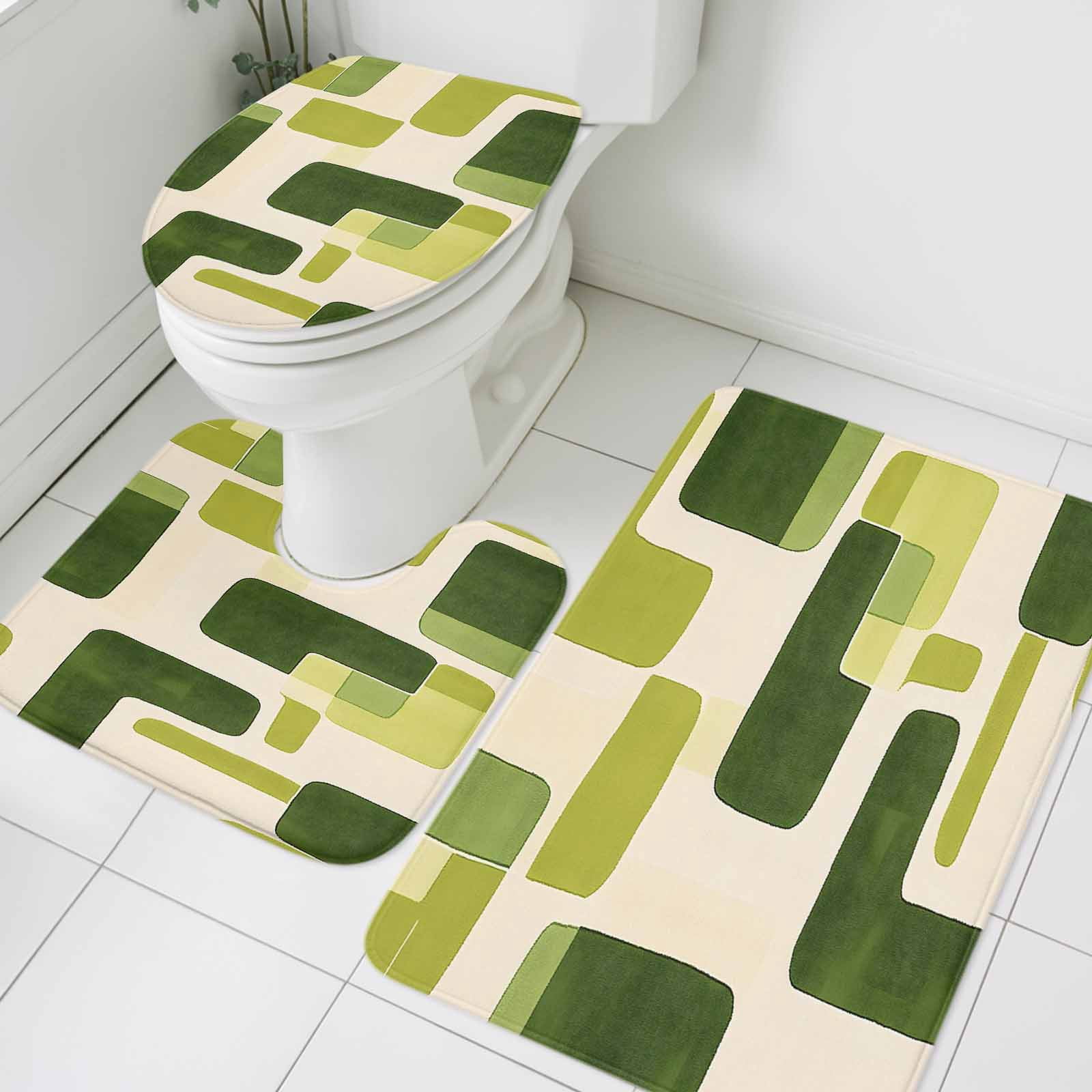 Abstract Geometric Bathroom Rugs Set Green Block Modern Art Simple ...