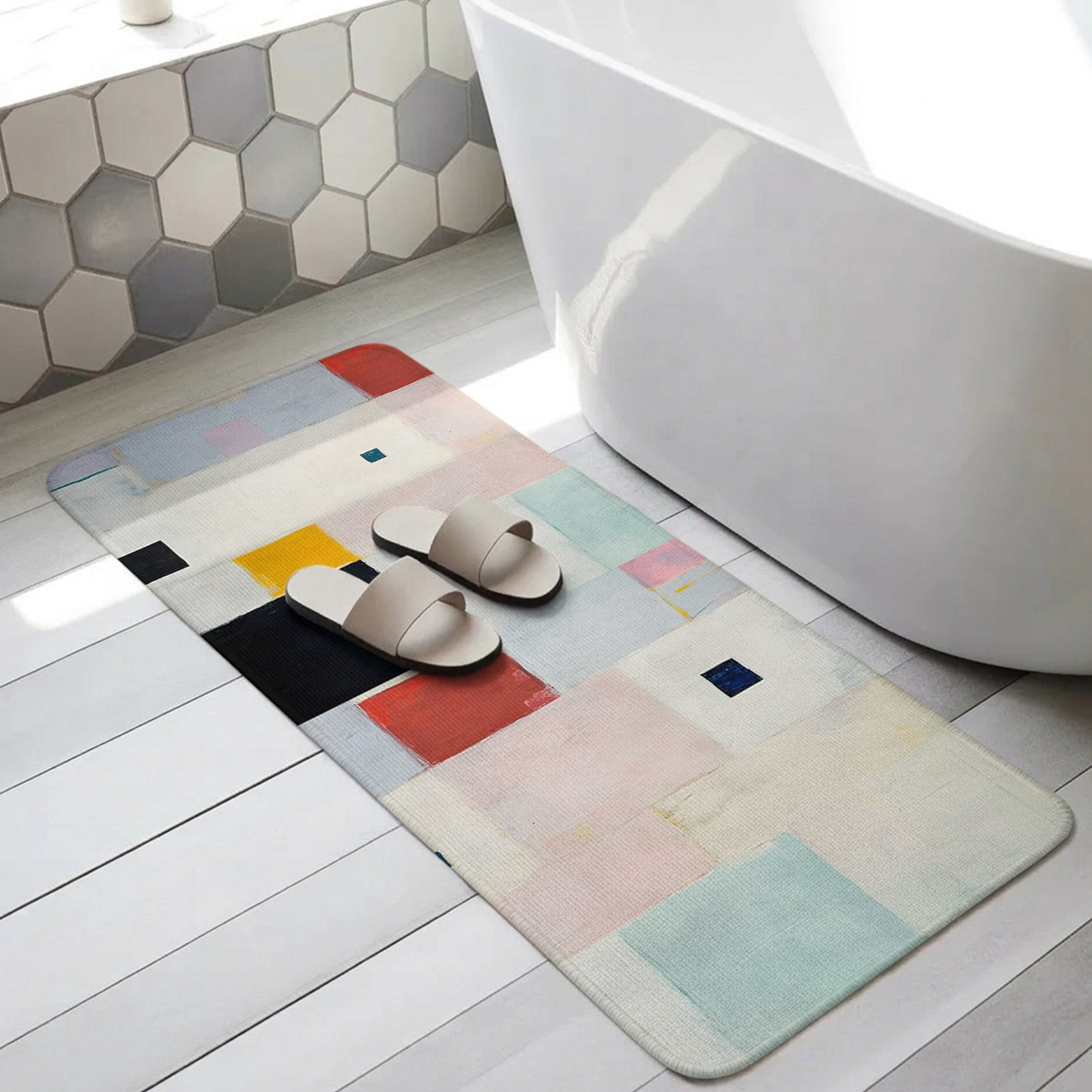 Abstract Geometric Bathroom Runner Rugs Non Slip Washable Absorbent ...