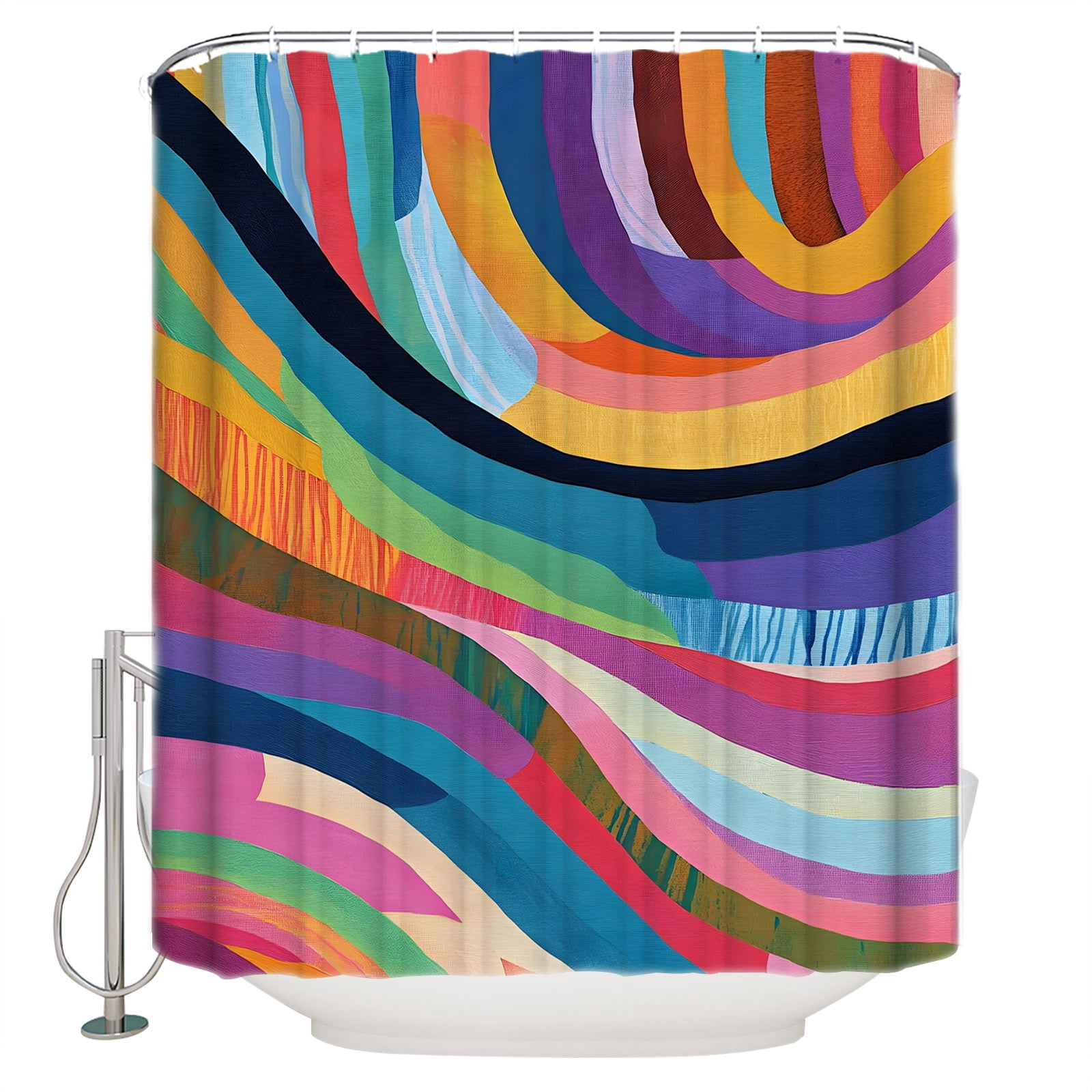 Abstract Geometric Bathroom Shower Curtains with 12 Hooks Polyester ...