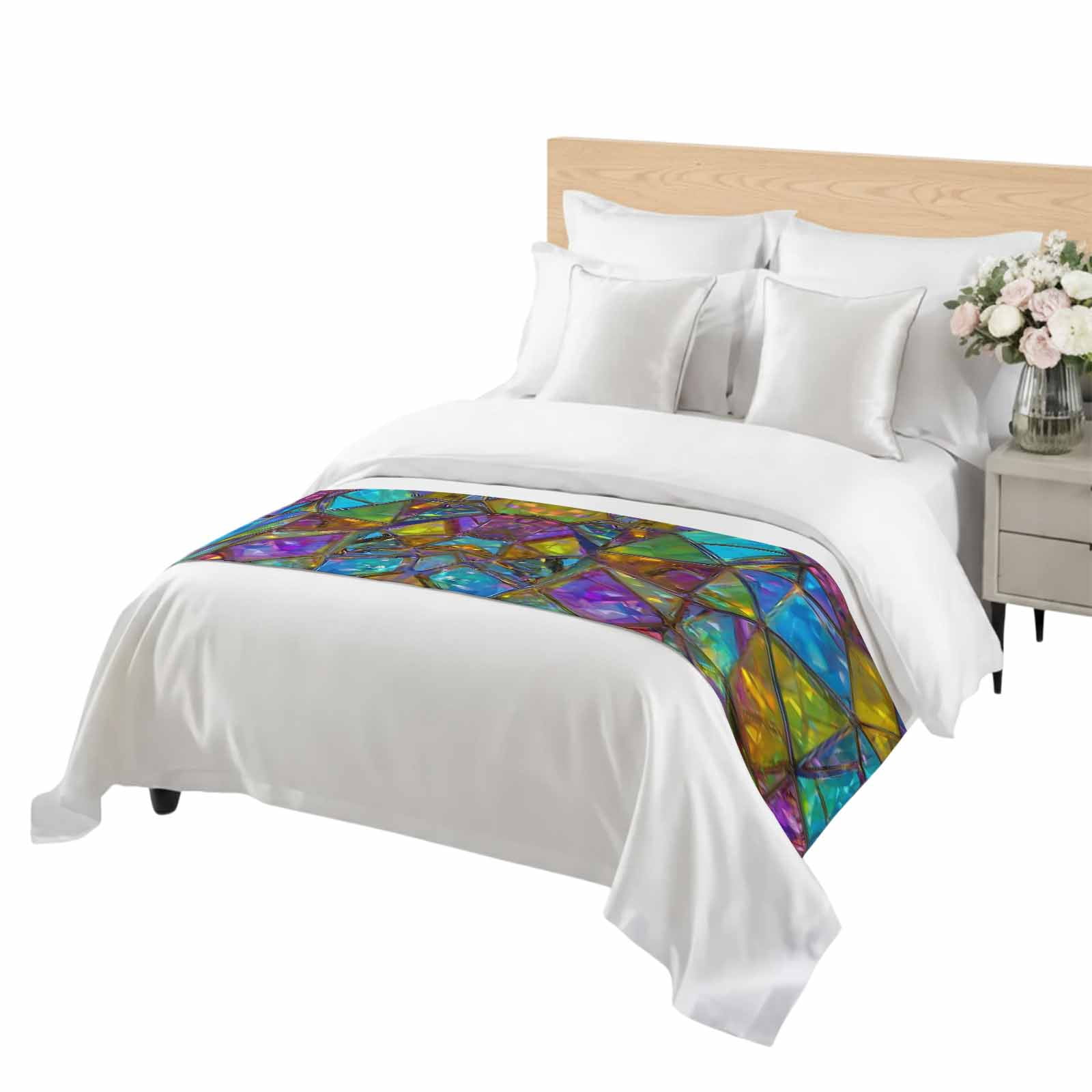 Abstract Geometric Bed Runner Twin Size Rainbow Gradient Crystal Color ...