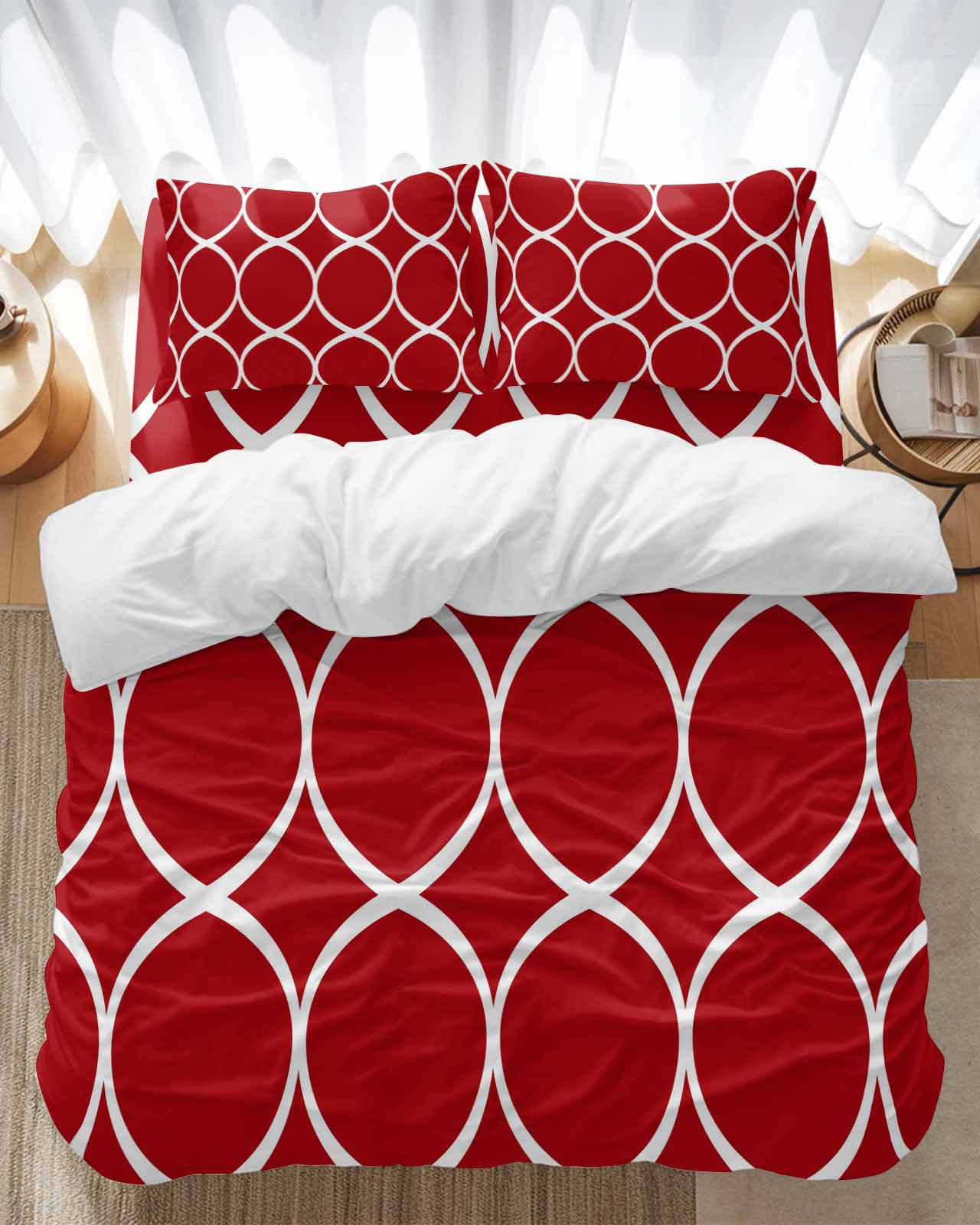 Abstract Geometric Bedding Duvet Cover Set Queen Size 4 Pieces White ...