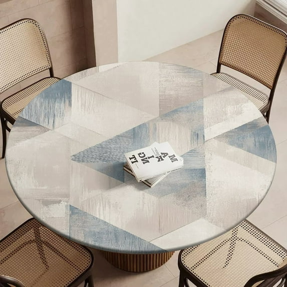Abstract Geometric Beige Design Round Table Cover Kitchen Printed ...