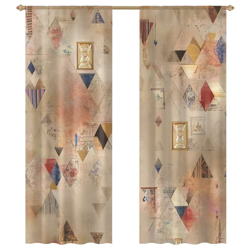 Abstract Geometric Beige Pattern Modern Tulle Window Curtains for ...
