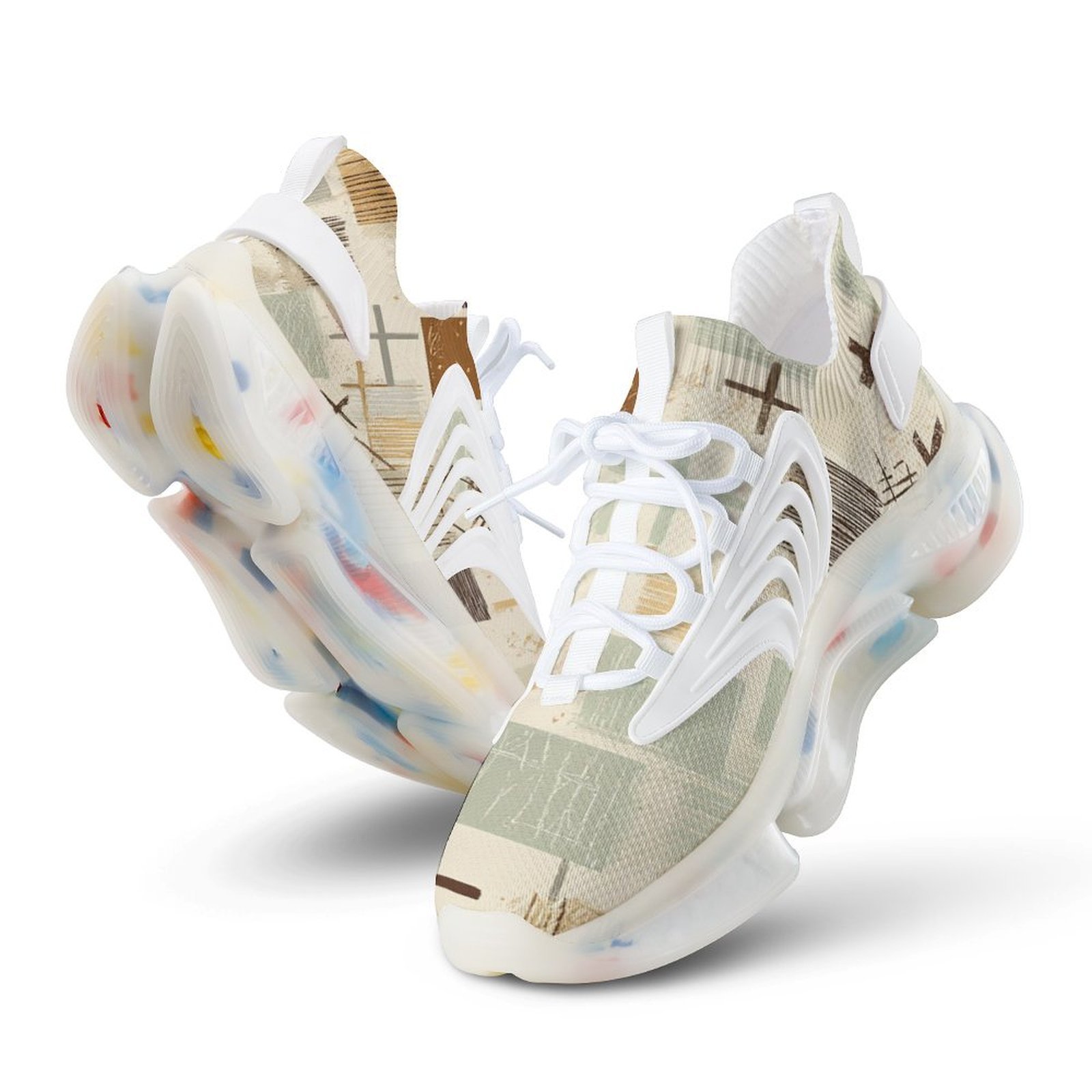 Abstract Geometric Beige Pattern Walking Shoes for Men Woman ...