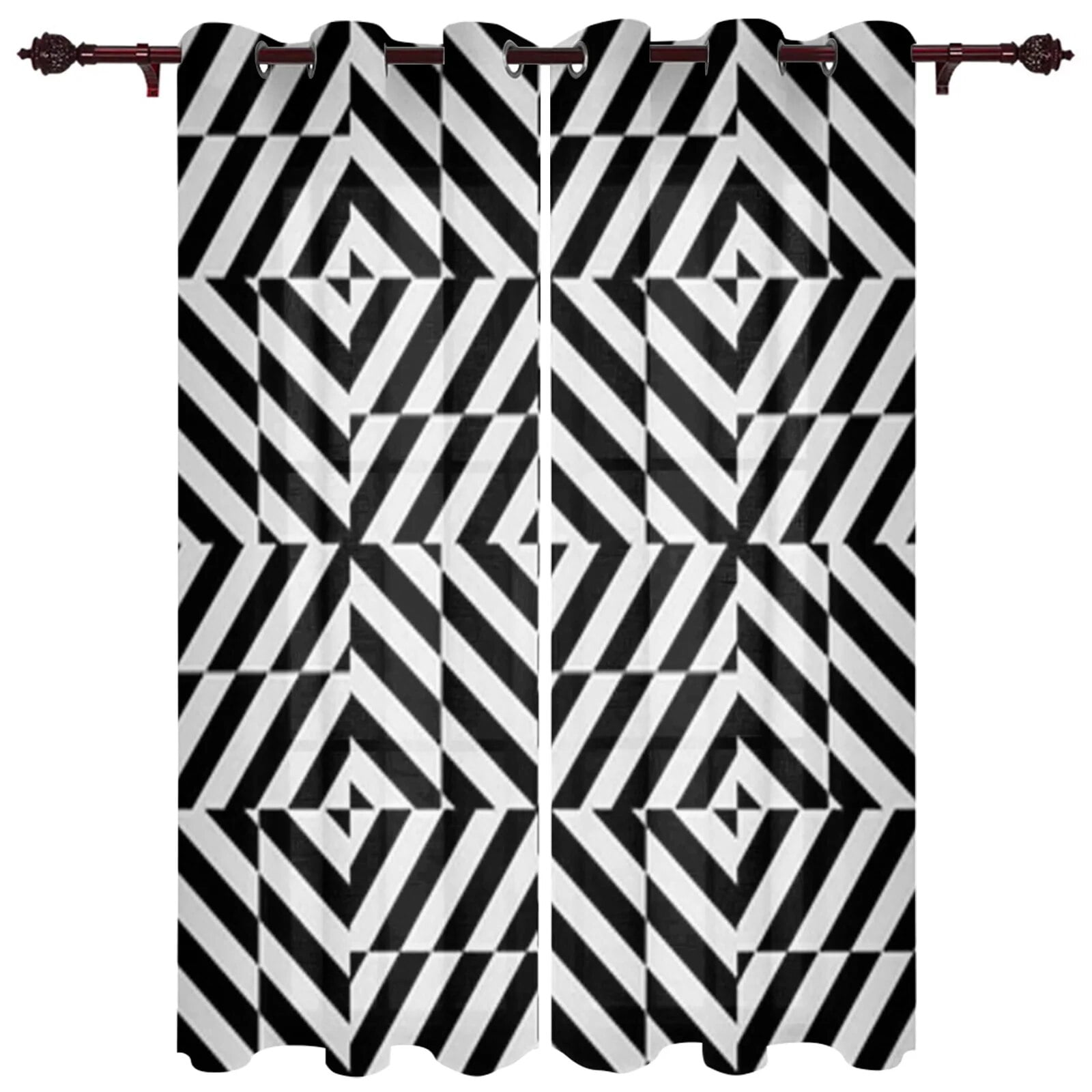 Abstract Geometric Black And White Window Curtain For Kids Room Home ...