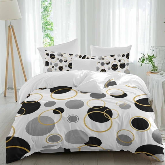 Abstract Geometric Black Gray Queen Size Bed Set,Retro Watercolor ...