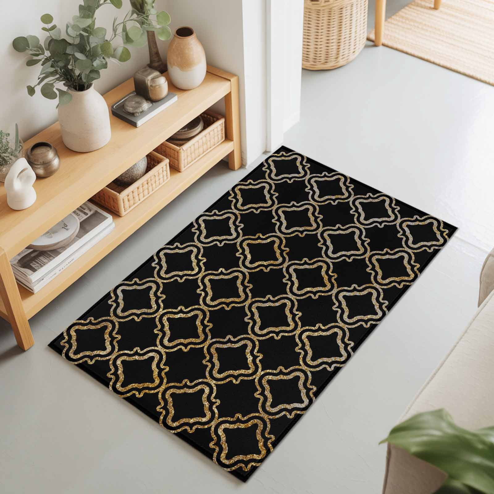 Abstract Geometric on Black Rectangle Area Rug 2x3ft,Living Room Rug ...