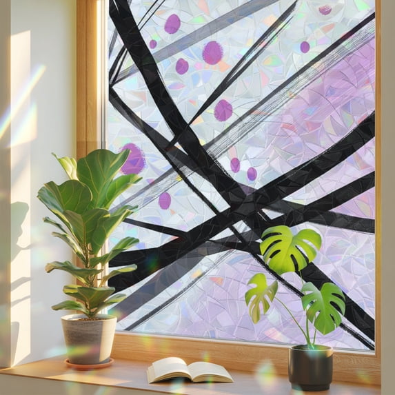 Abstract Geometric Black Stripes Window Privacy Film, Rainbow Film ...