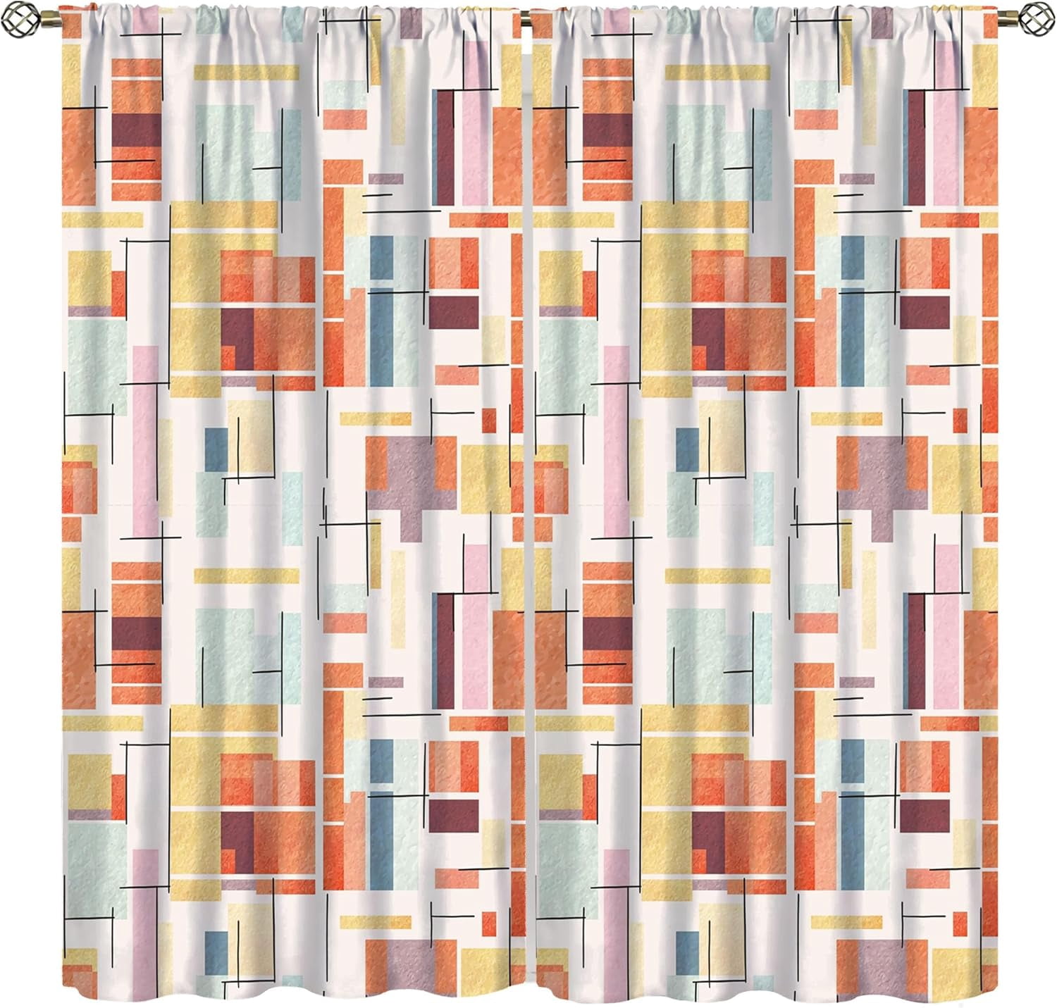 Abstract Geometric Blackout Curtains,Mid Century Abstract Square ...