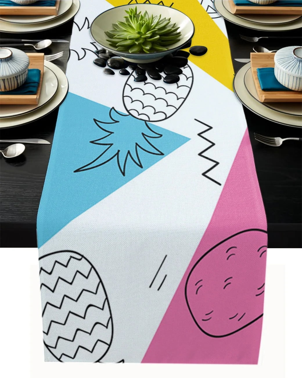 Abstract Geometric Block Color Table Runner Modern Wedding Decorations ...