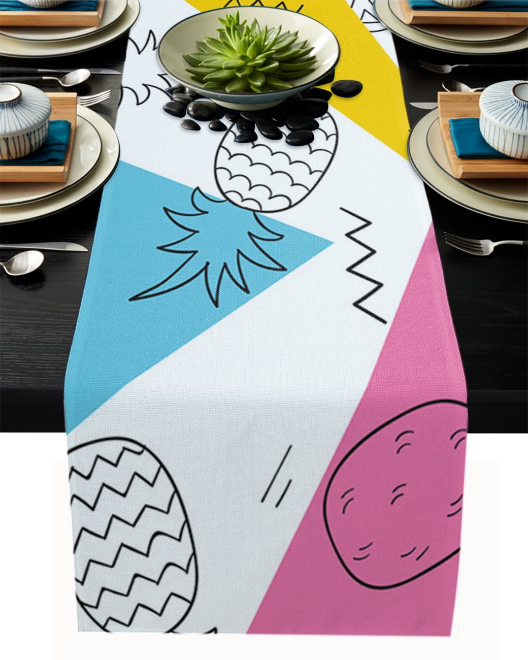 Abstract Geometric Block Color Table Runner Modern Wedding rations ...