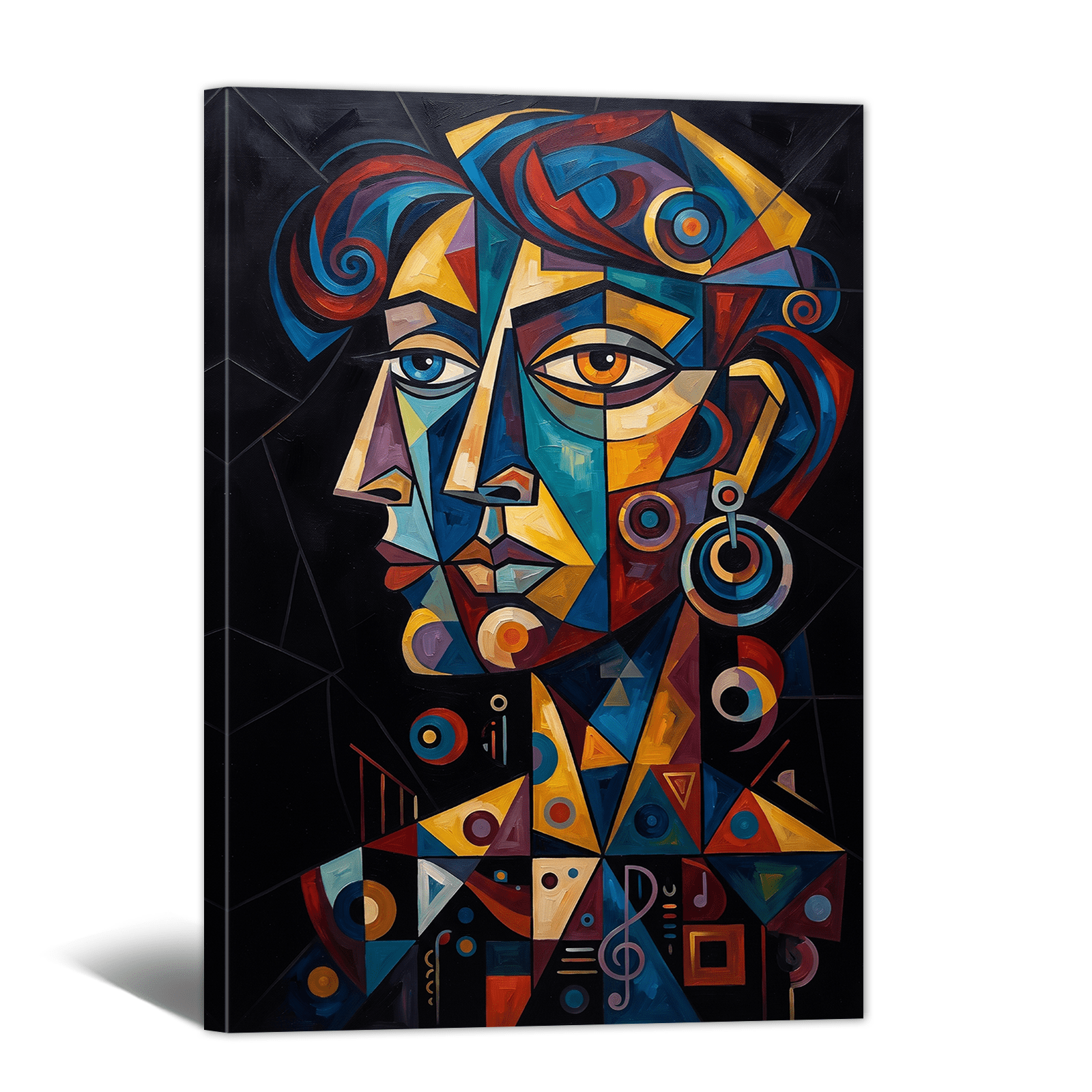 Abstract Geometric Block Face Canvas Wall Art Mid Century Inspired ...