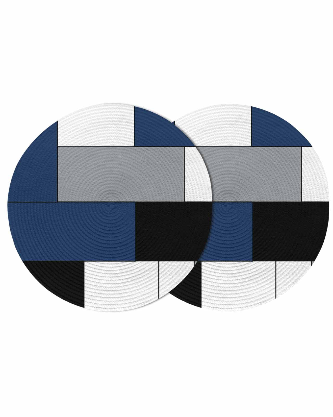 Abstract Geometric Block Pattern Round Table Placemats set of 2, Blue ...