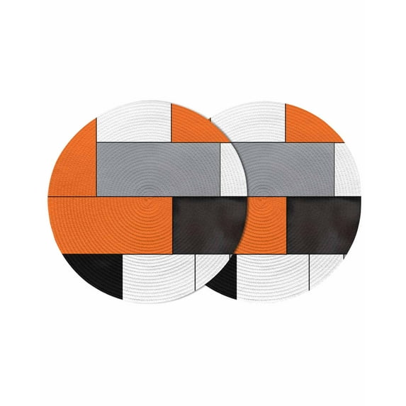 Abstract Geometric Block Pattern Round Table Placemats set of 2, Orange ...