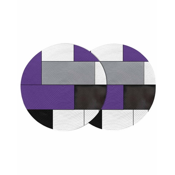 Abstract Geometric Block Pattern Round Table Placemats set of 2, Purple ...