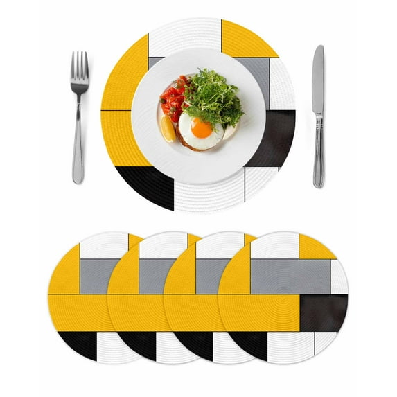 Abstract Geometric Block Pattern Round Table Placemats set of 4, Yellow ...