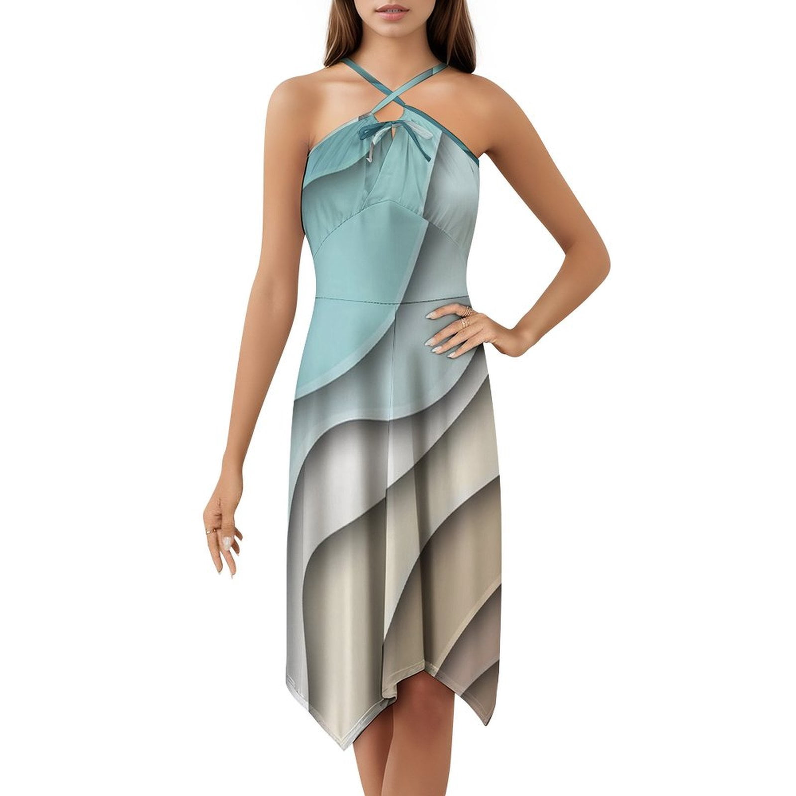 Abstract Geometric Blue Brown Gradient Dress Elegant Party Dresses ...