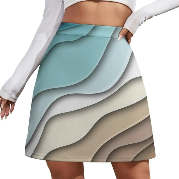 Abstract Geometric Blue Brown Gradient Women's High Waist Skirt Stretchy Casual Mini Skirt ...