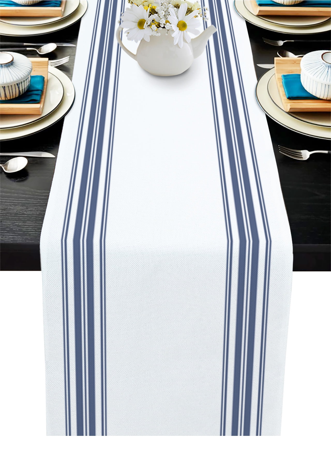 Abstract Geometric Blue Stripe, Table Runner White Backdrop ...