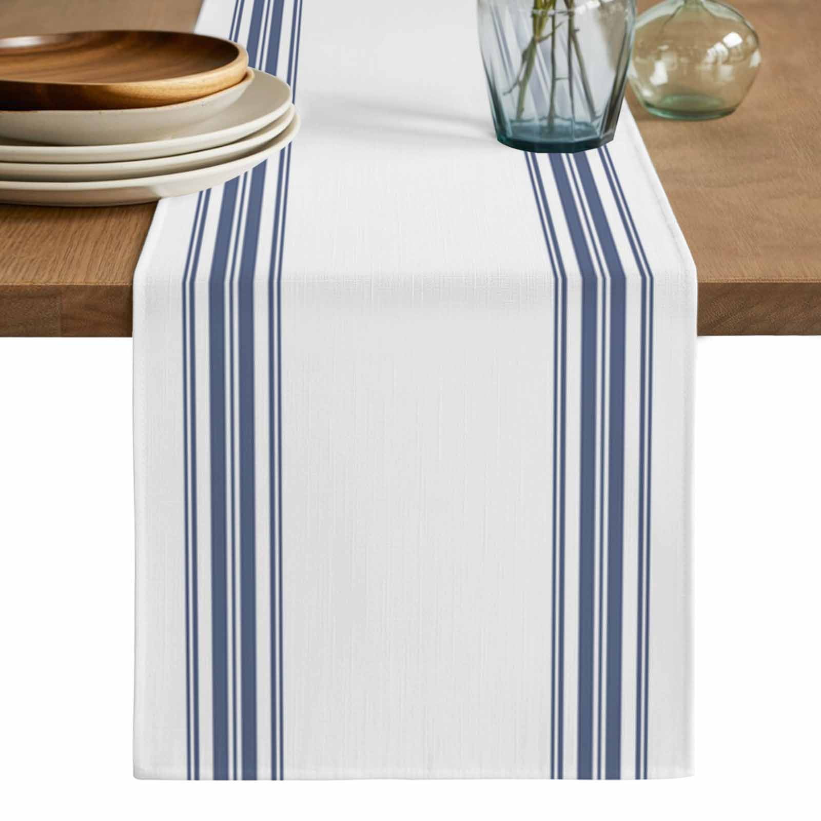 Abstract Geometric Blue Stripe Table Runner, White Backdrop Washable ...