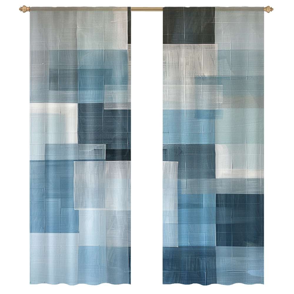 Abstract Geometric BlueBlack Gray Sheer Window Curtains for Living Room ...