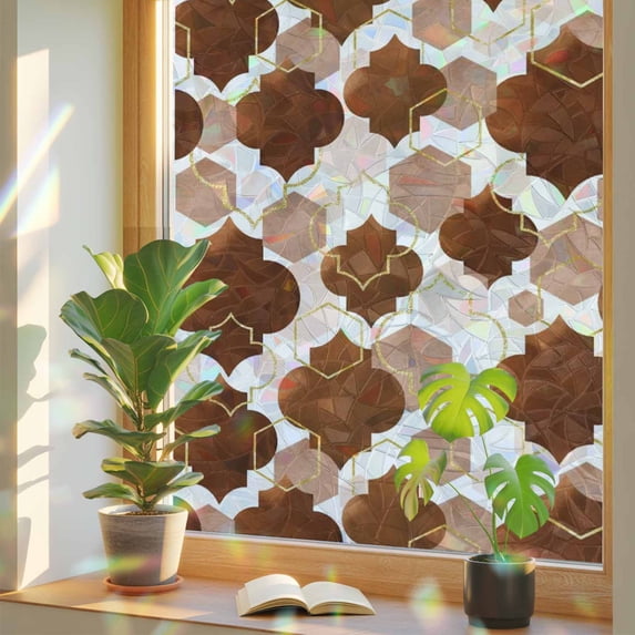 Abstract Geometric Brown Lattice Window Privacy Film, Rainbow Film ...
