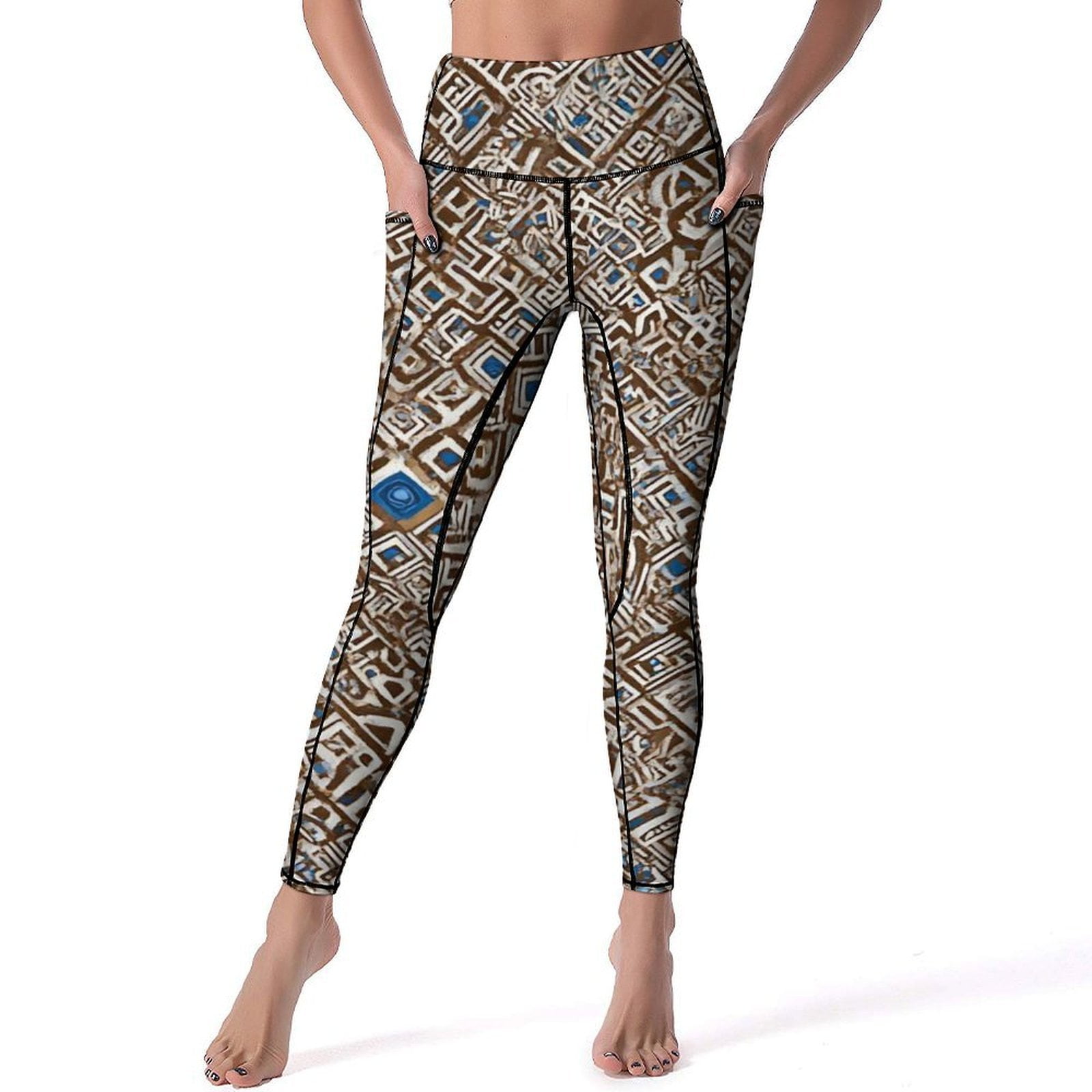 Abstract Geometric Brown Textile Design Leggings Jogger Pants Women's ...