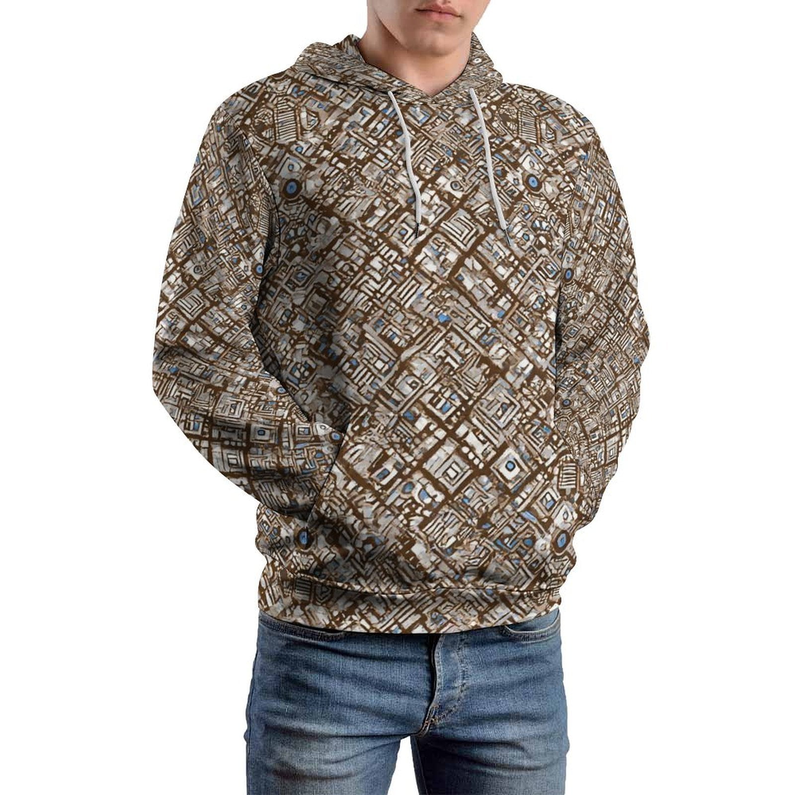 Abstract Geometric Brown Textile Design Oversized Hoodies For Men Teen ...