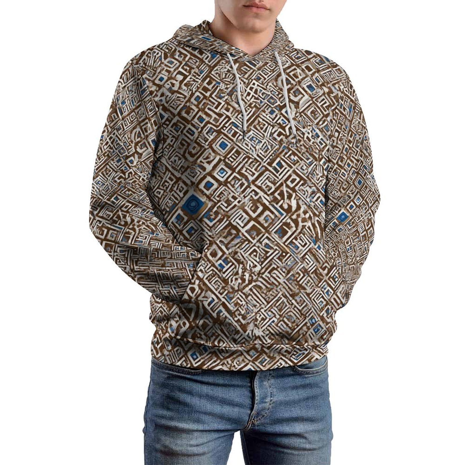 Abstract Geometric Brown Textile Design Oversized Hoodies For Men Teen ...
