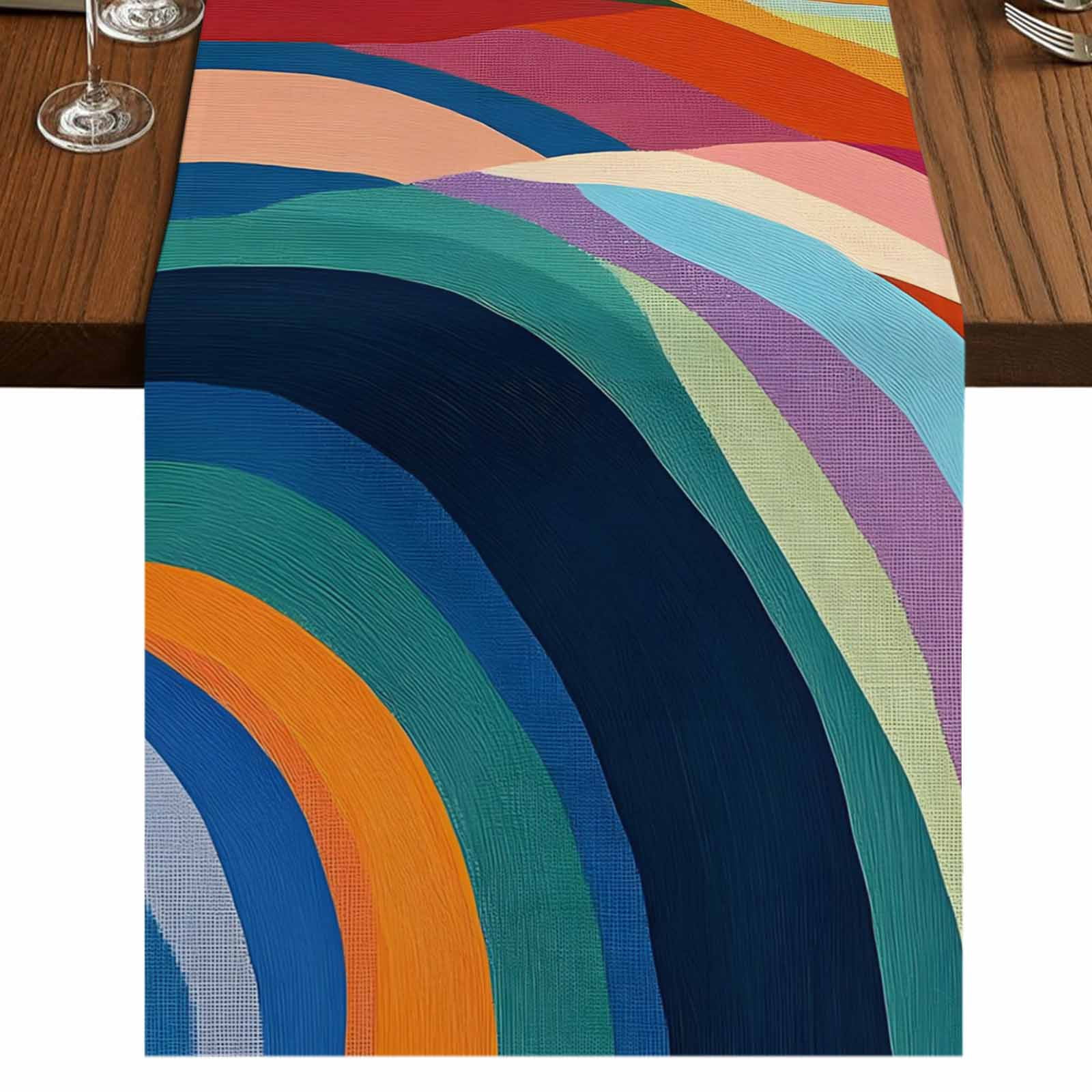 Abstract Geometric Burlap Cotton Table Runner 13x90 Inches Long, Boho ...