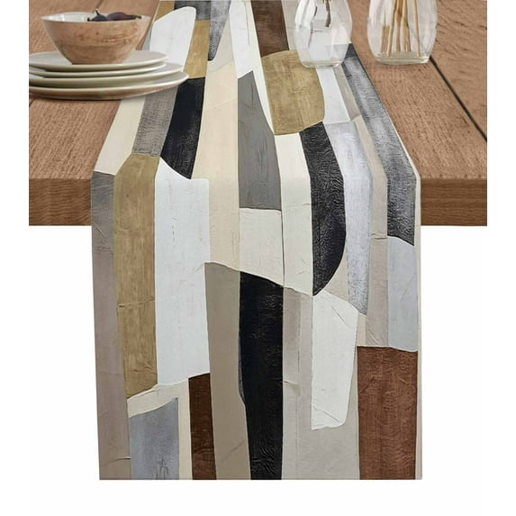 Abstract Geometric Burlap Cotton Table Runner 18x72 Inches Long, Oil ...