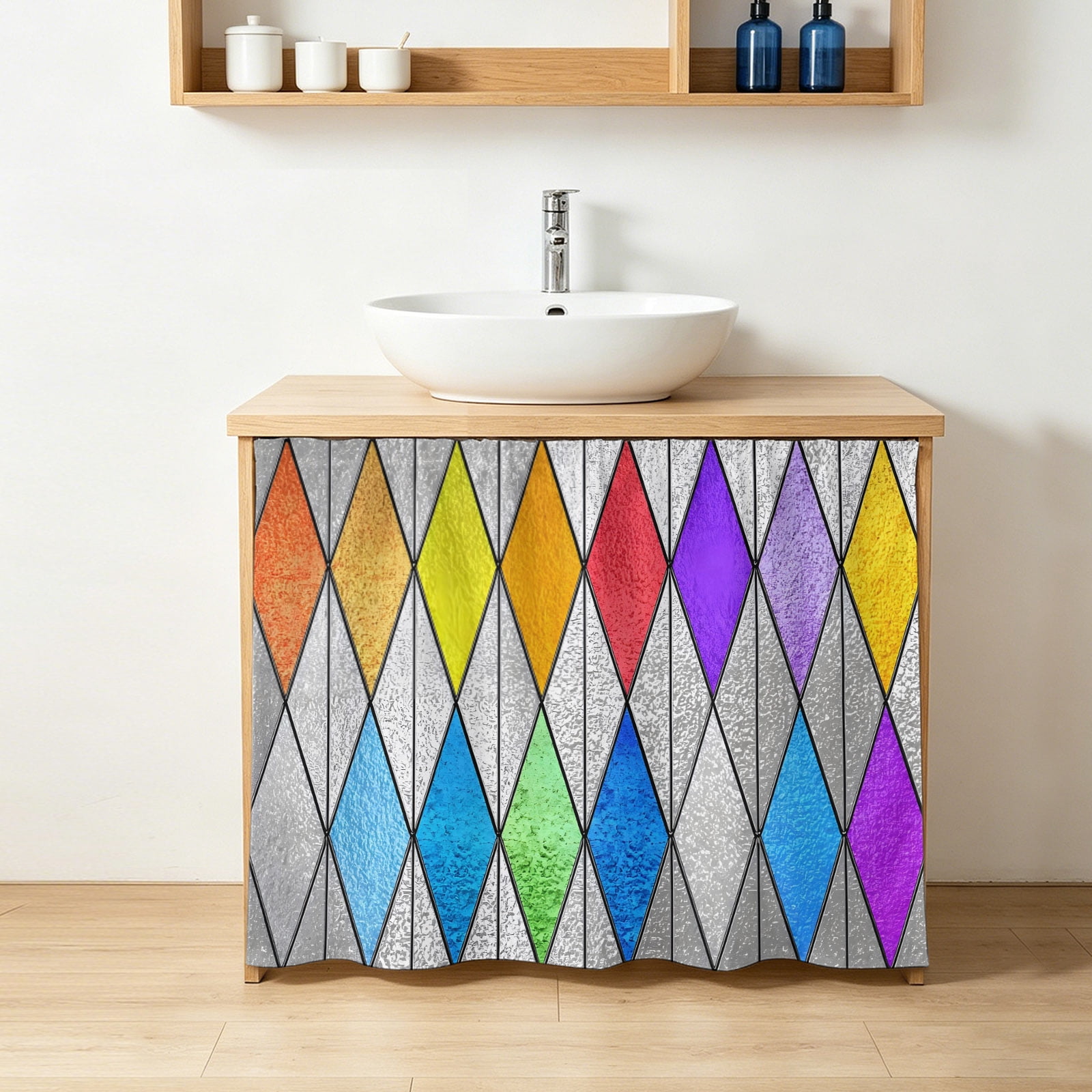 Abstract Geometric Cabinet Curtains 10" W x 11" L, Modern Rainbow ...