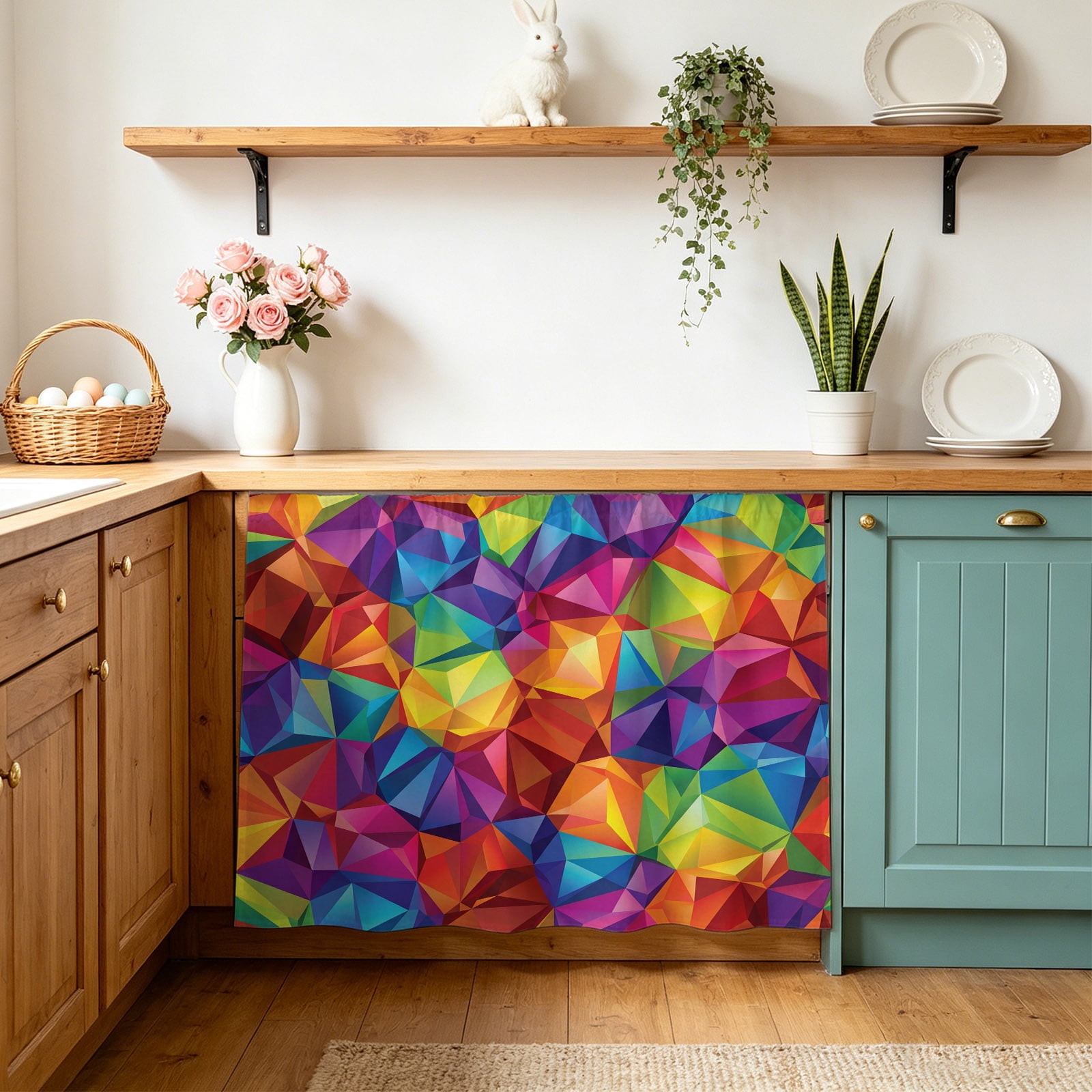 Abstract Geometric Cabinet Curtains 28" W x 35" L Vintage Color Modern ...
