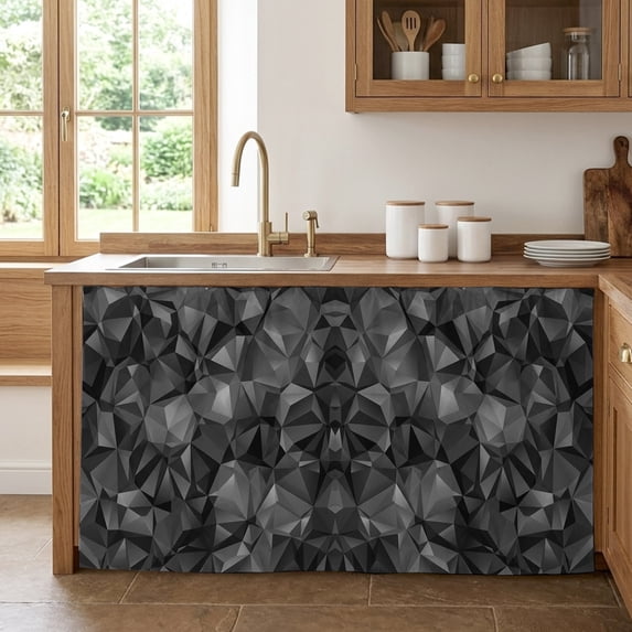 Abstract Geometric Cabinet Curtains 28" W x 51" L Dark Gray Stereotypic ...